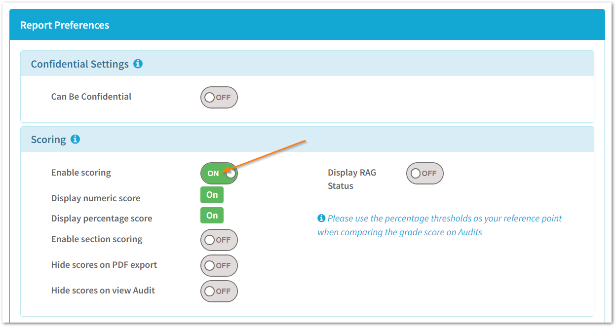 How do I enable/manage scoring in Audit templates?