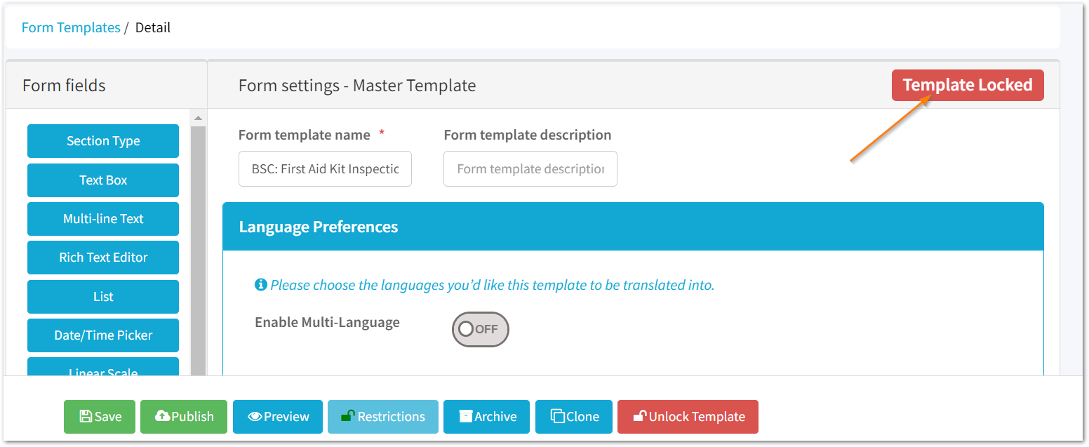 How do I lock an audit Form Template?